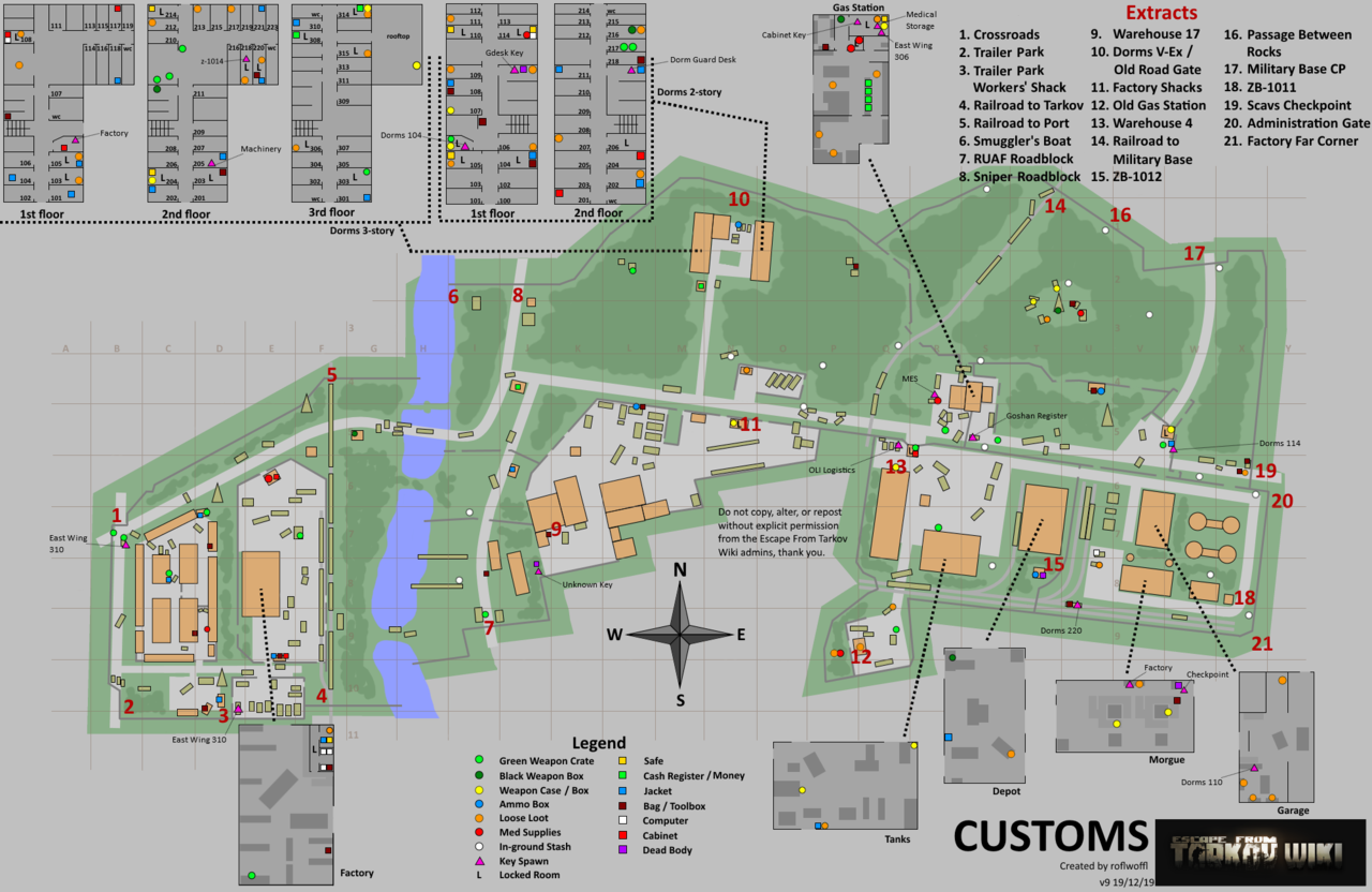 Updated Customs Map For 127 With Loot Caches Extracts